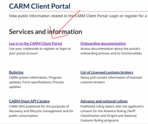 Step 1: Register on the CARM portal - JORI Logistics